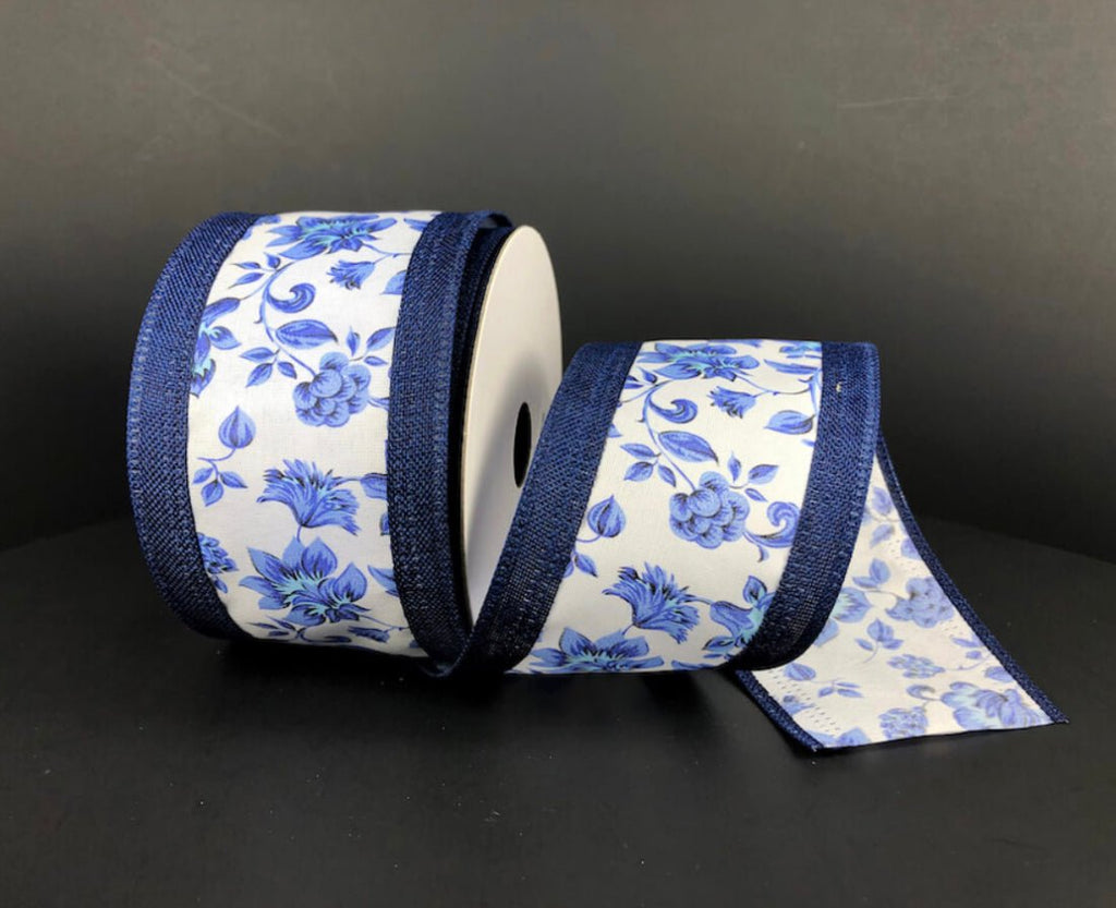 Blue toile with navy blue linen edge - Greenery Market