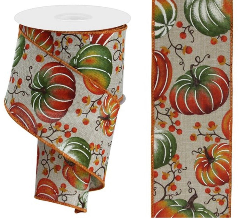 Green and rust pumpkin and bittersweet wired ribbon 2.5” - Greenery Market