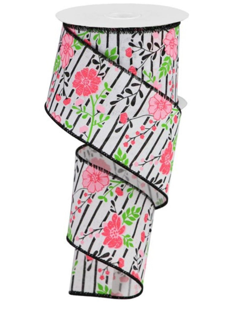 Hot pink floral wired ribbon 2.5” - Greenery Market