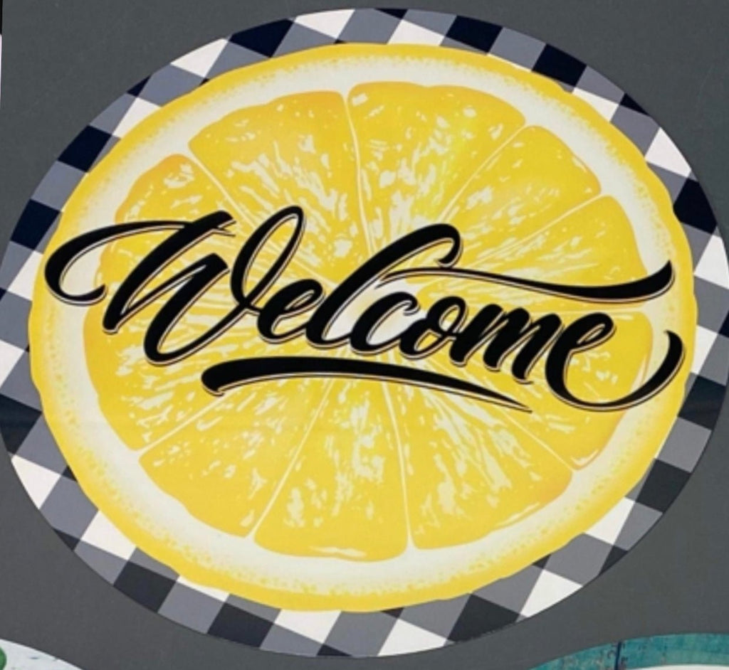 Lemon welcome sign with black and white plaid 12” - Greenery Market