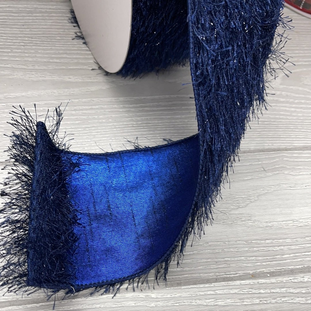 faux mohair - midnight blue 4” wired ribbon - Greenery Market