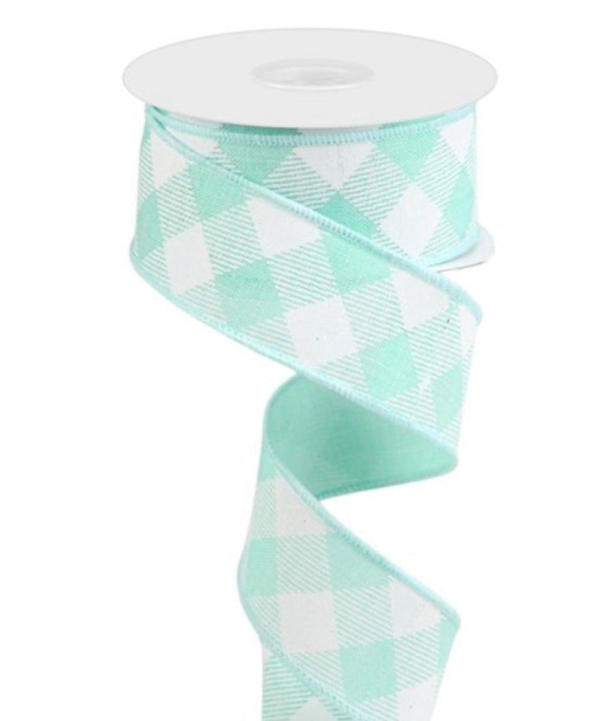 Mint green plaid wired ribbon 1.5” - Greenery Market