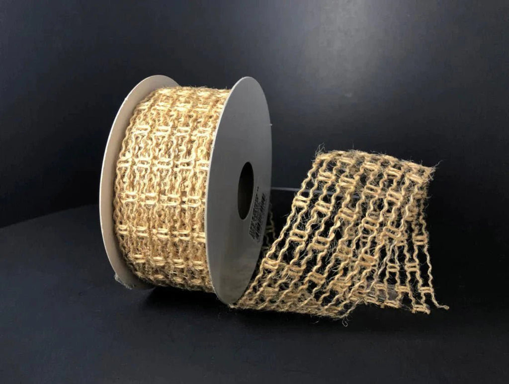 Natural jute expandable wired ribbon, 1.5" - Greenery Market