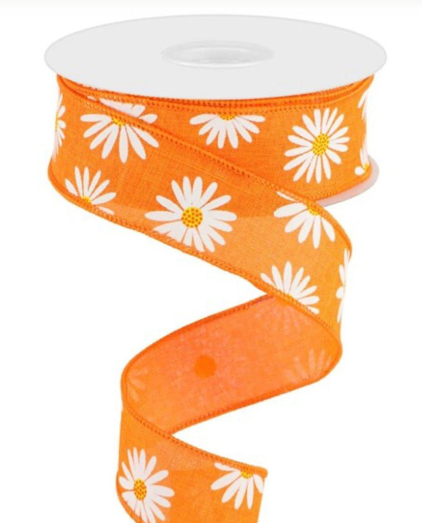 Orange daisy wired ribbon - Greenery Market