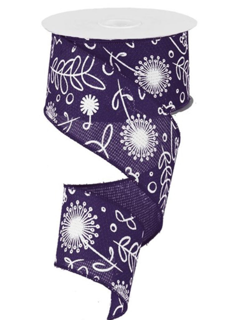 Plum Floral wired ribbon 2.5" - Greenery Market