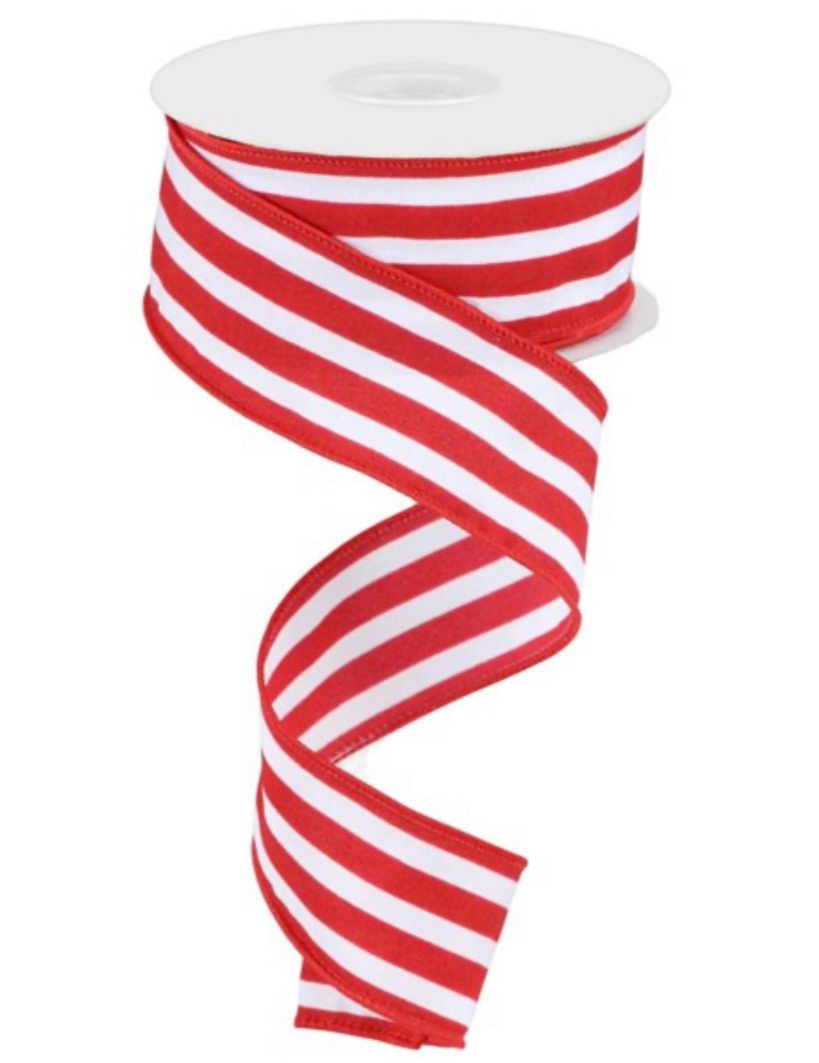 Red and white vertical stripe wired ribbon 1.5” - Greenery Market