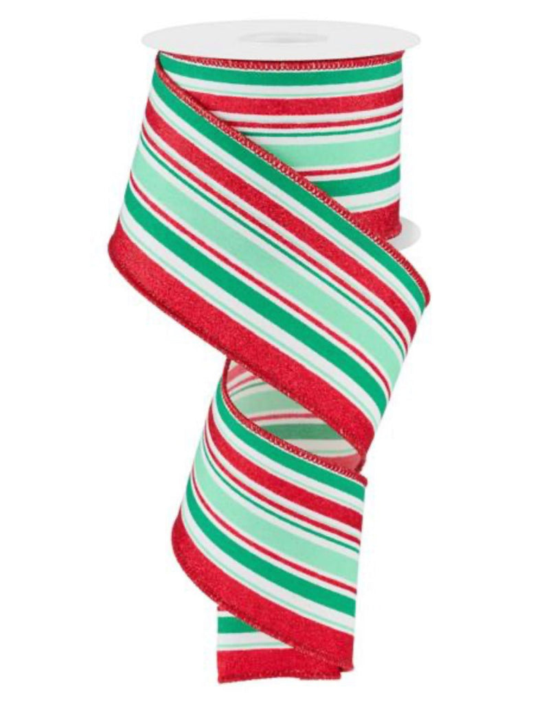 Red, green, and white stripe wired ribbon 2.5” - Greenery Market