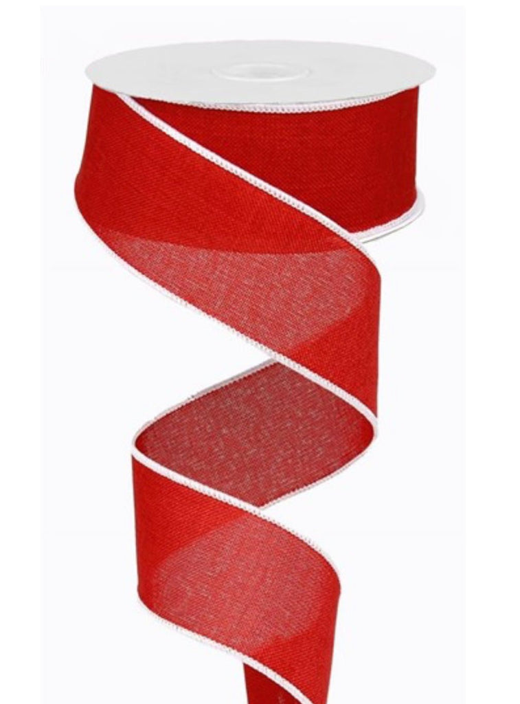 red solid with white edge 1.5” wired ribbon - Greenery Market