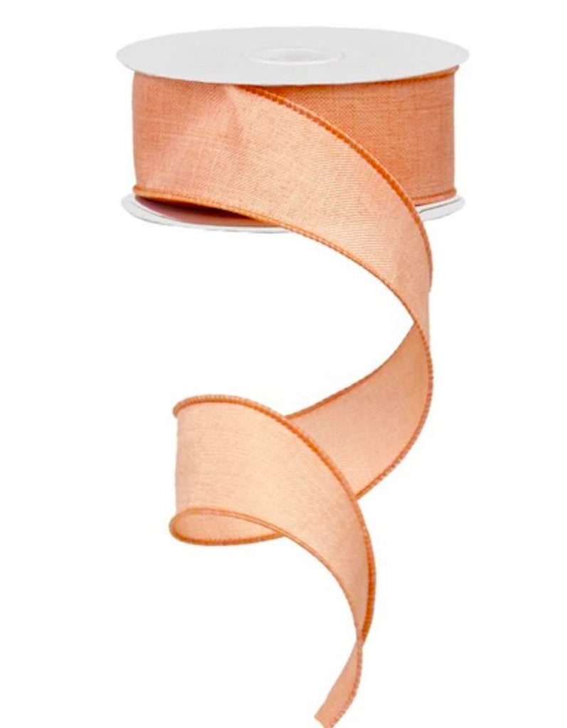 Solid peach linen wired ribbon 1.5” - Greenery Market