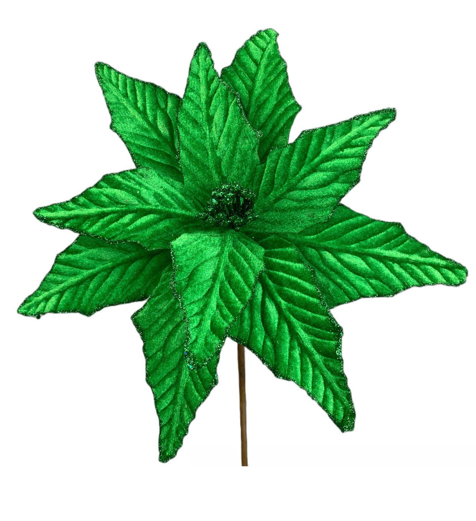Velvet poinsettia pick - green - Greenery Market