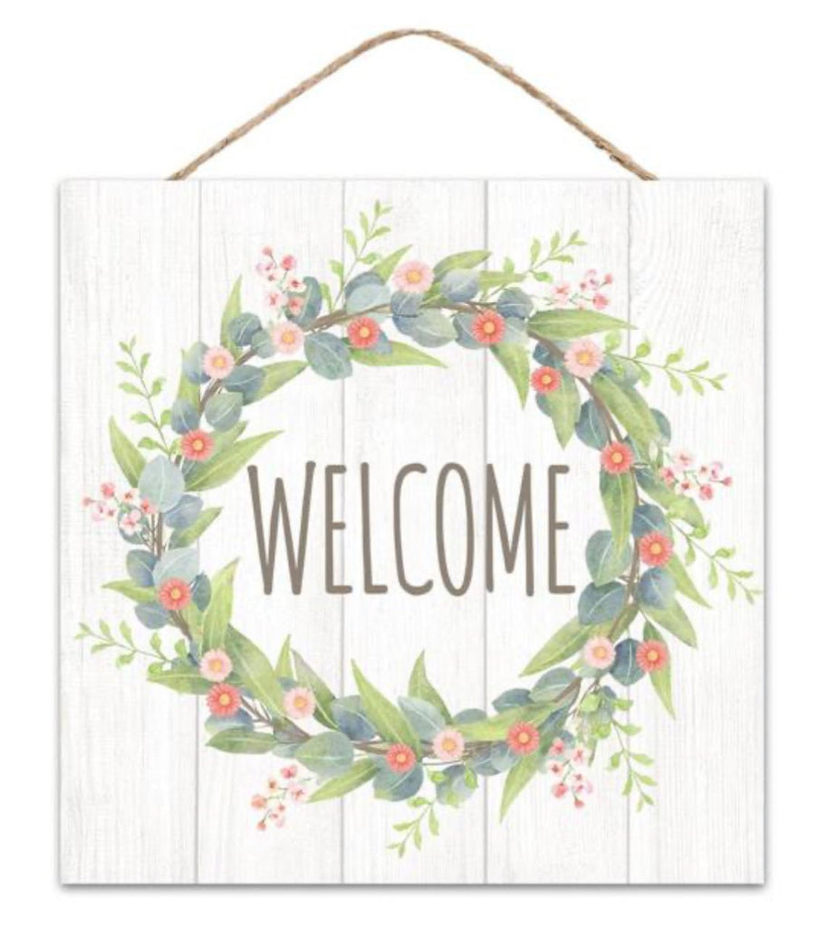 Welcome floral wreath sign - Greenery Market